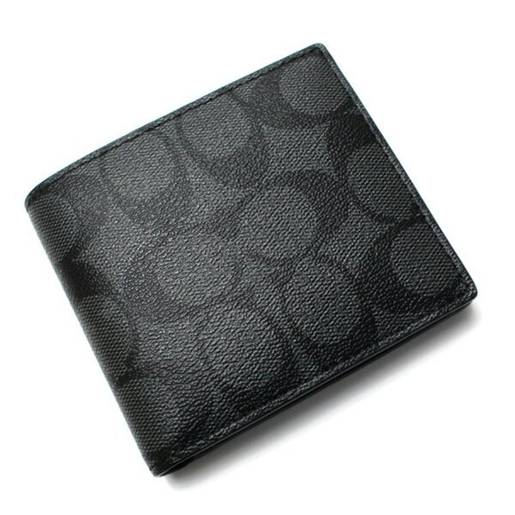 Coach | Bags | Coach Coin Wallet Signature Canvas Bifold Black Charcoal ...